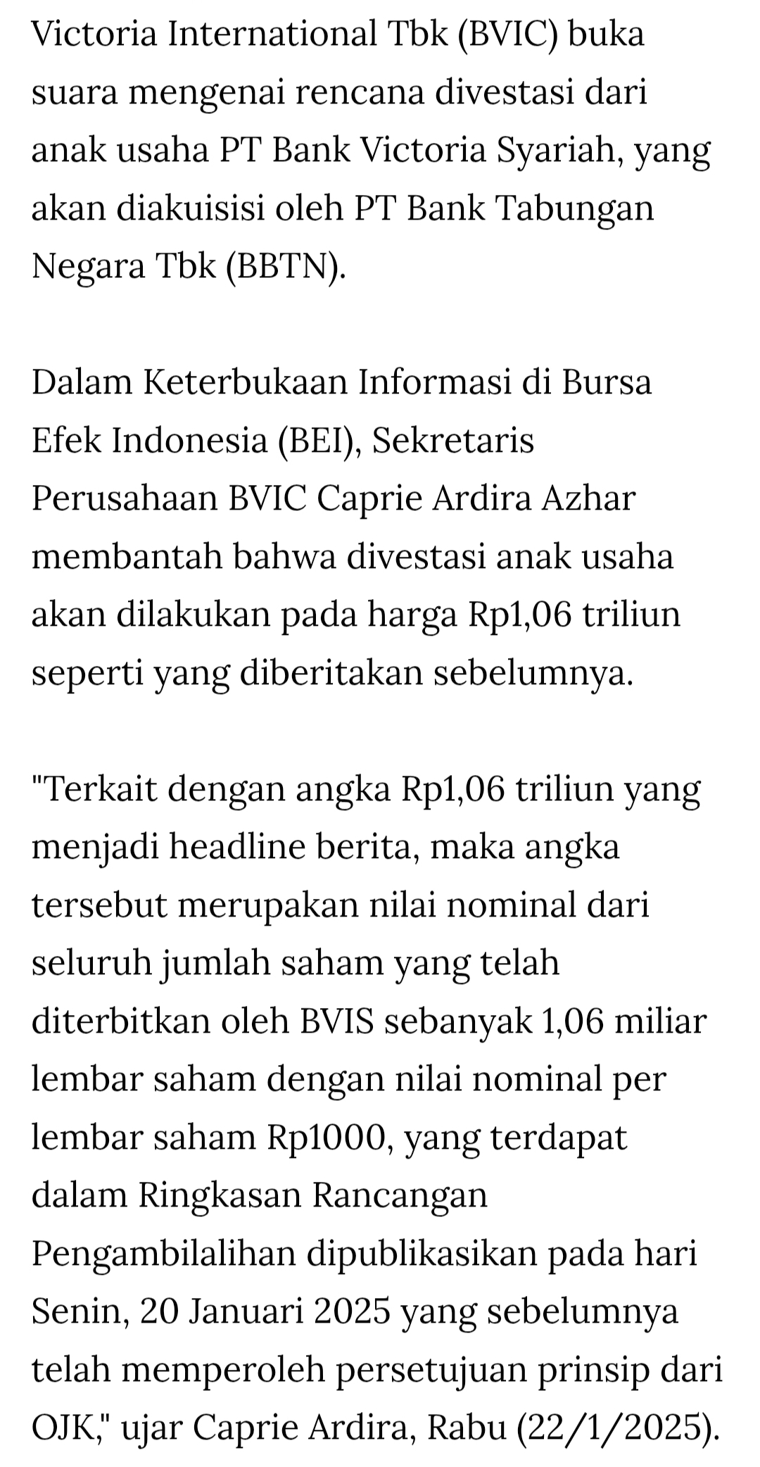 Saham: BVIC - PT. Bank Victoria International Tbk. | Stockbit