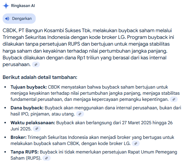 Saham: CBDK - PT. Bangun Kosambi Sukses Tbk | Stockbit