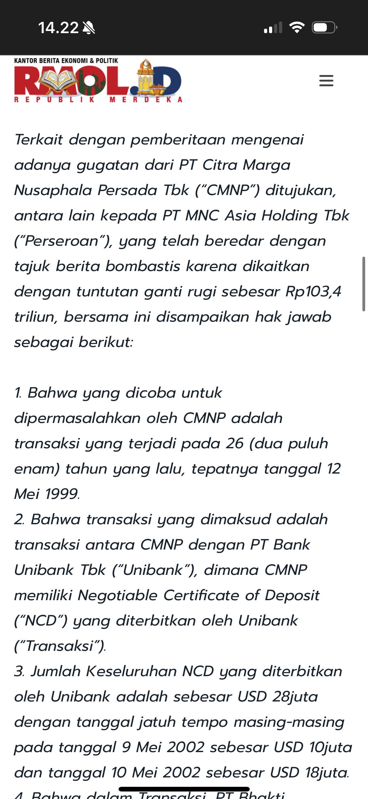 Saham: BMTR - PT. Global Mediacom Tbk. | Stockbit