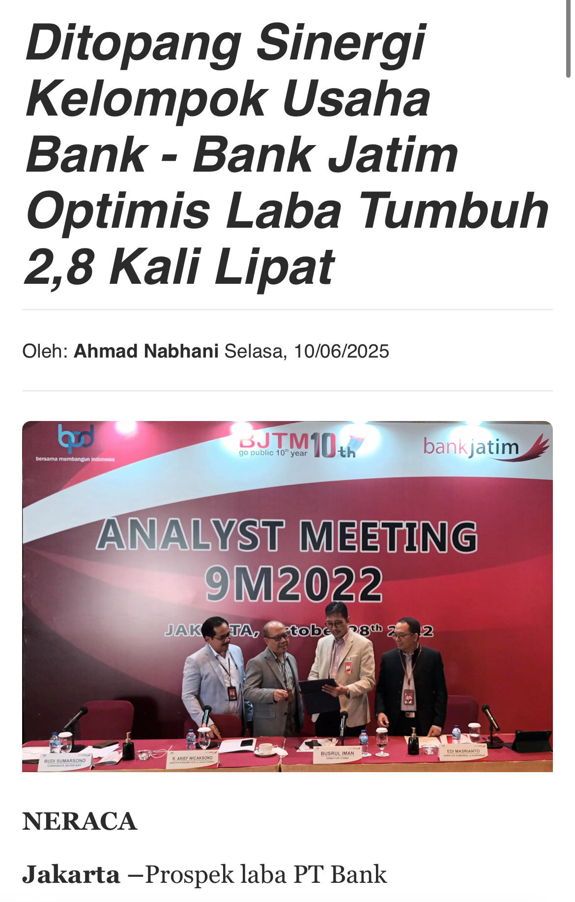 Saham: BJTM - PT. Bank Pembangunan Daerah Jawa Timur Tbk. | Stockbit