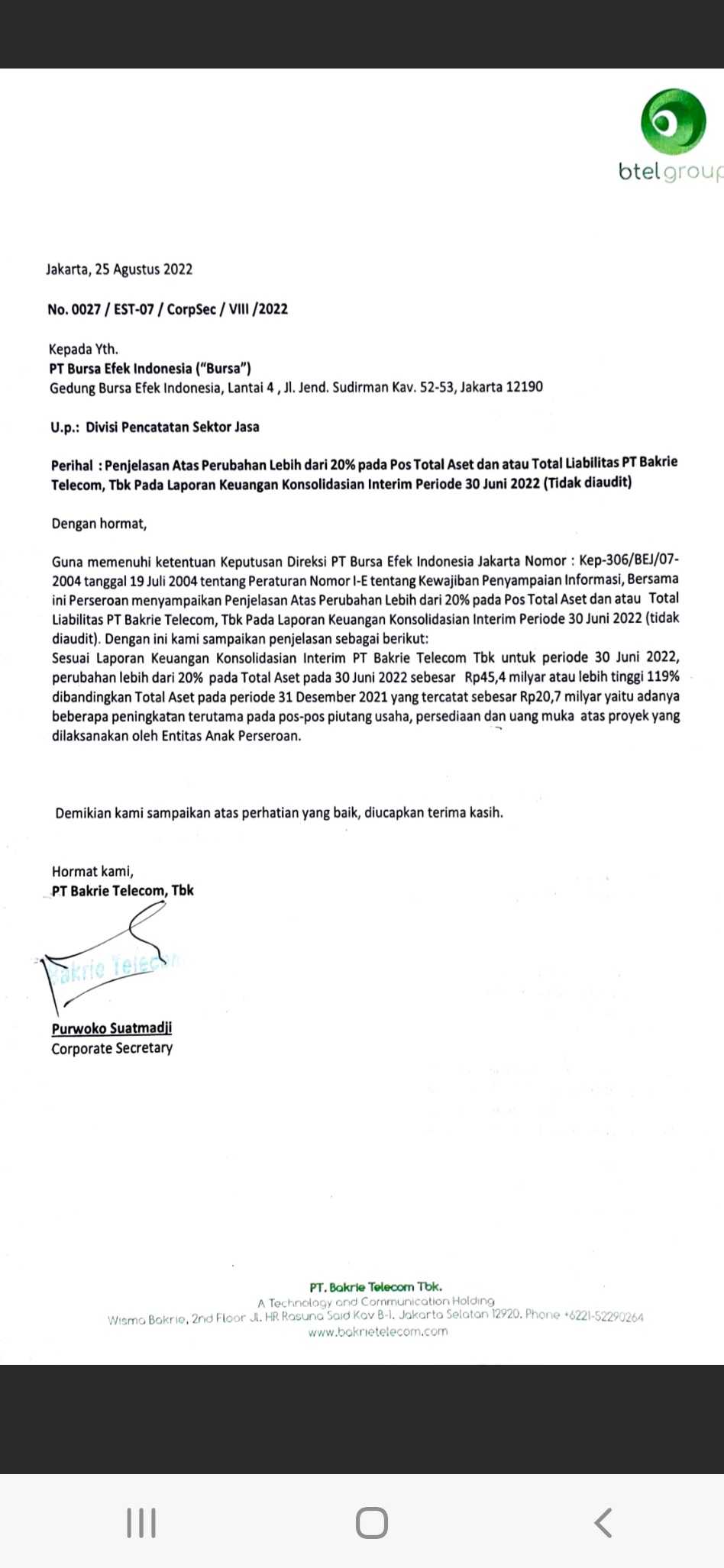 Saham BTEL (Bakrie Telecom Tbk.) | Stockbit