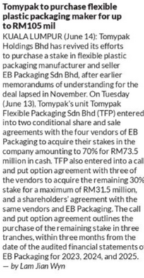 Saham: KLSE-TOMYPAK - PT. Tomypak Holdings Berhad | Stockbit