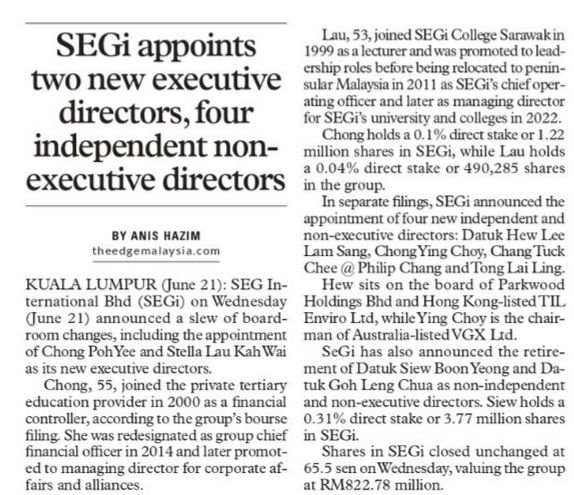 Saham: KLSE-SEG - PT. Seg International Bhd | Stockbit