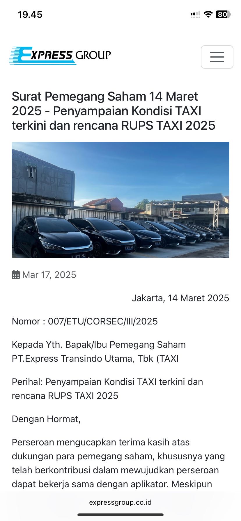 Saham: TAXI - PT. Express Transindo Utama Tbk. | Stockbit