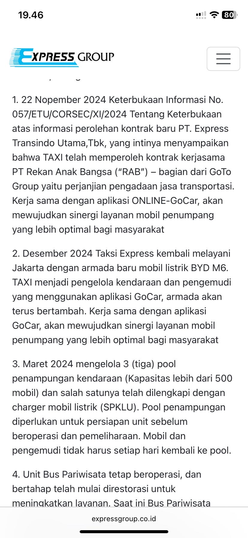 Saham: TAXI - PT. Express Transindo Utama Tbk. | Stockbit