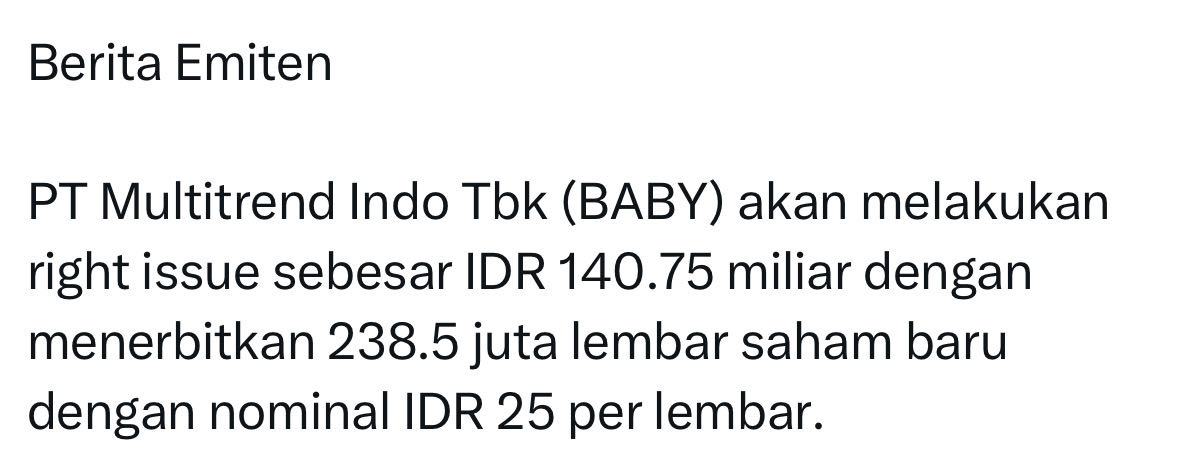 Saham: BABY - PT. Multitrend Indo Tbk. | Stockbit